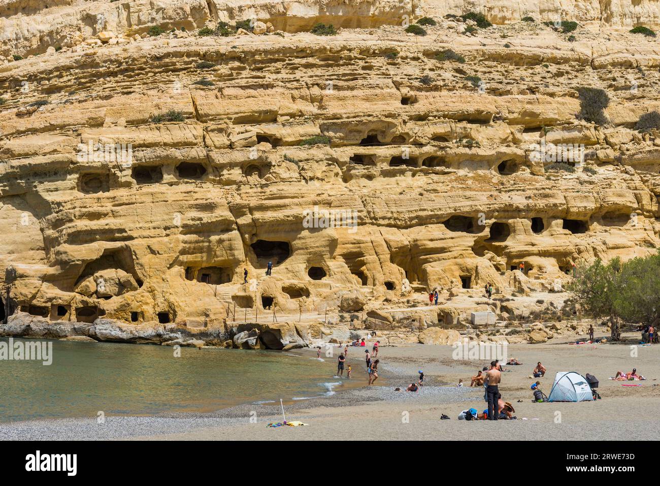 The caves on Matala beach in Crete, Greece Stock Photo - Alamy