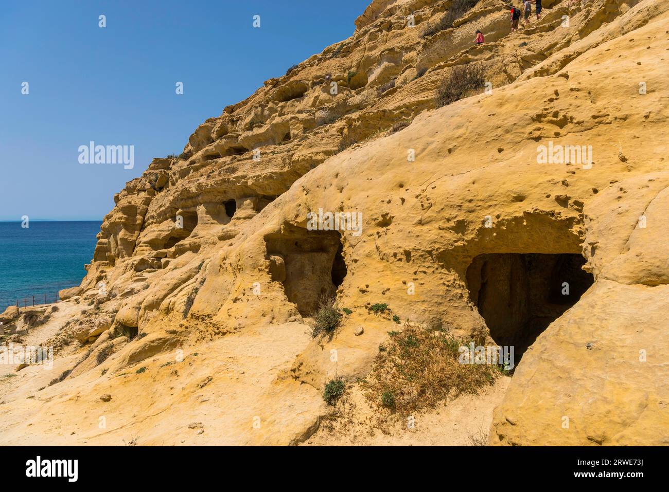 Blue fence with white wall, blue, fence, on Crete, symbolising Greece ...
