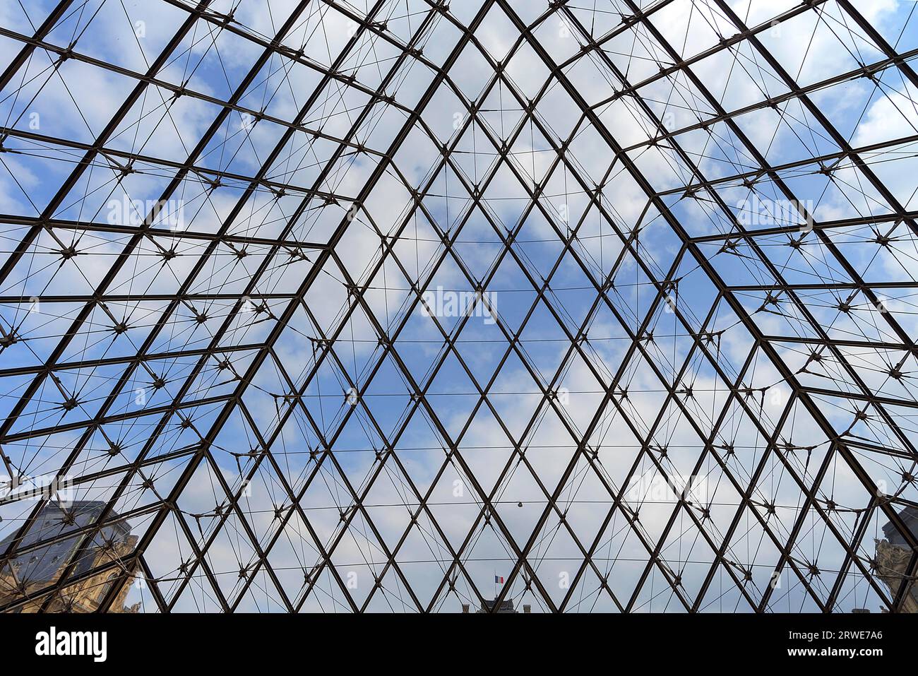 Glass roof of the pyramid in the courtyard of the Louvre, Paris ...