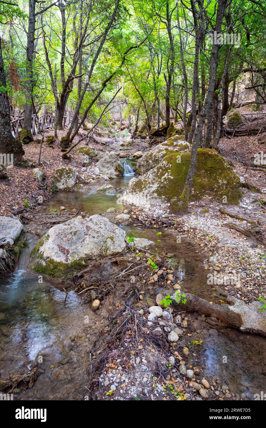 Small waterfall in the valley of the butterflies, Petaloudes, Rhodes ...