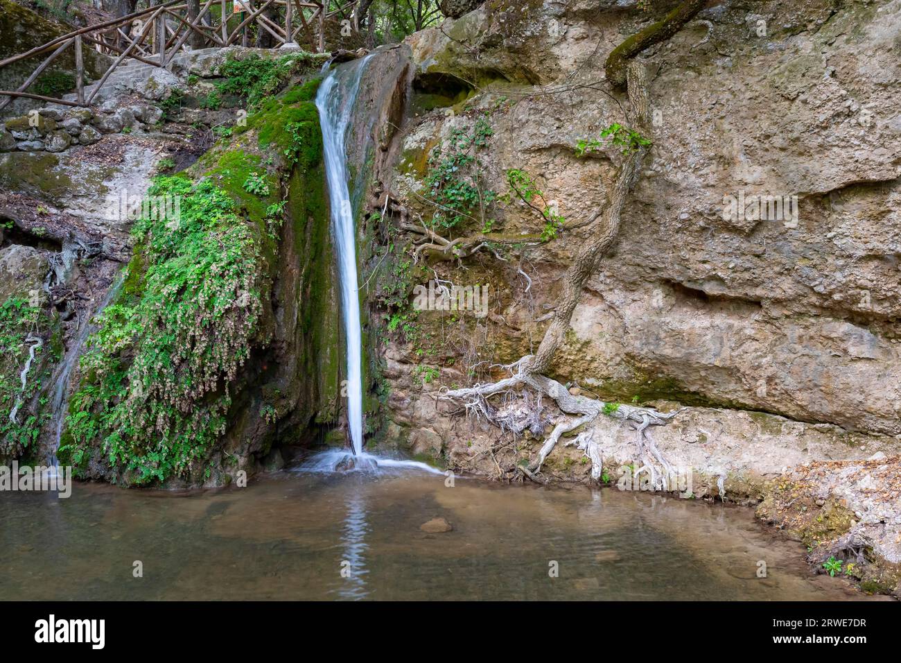 Small waterfall in the valley of the butterflies, Petaloudes, Rhodes ...