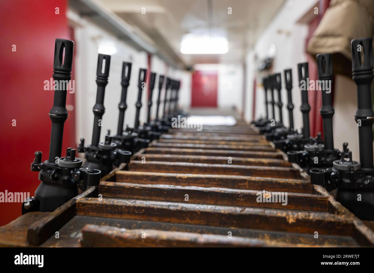 New Modern Machine Guns in Row in Switzerland Stock Photo - Alamy