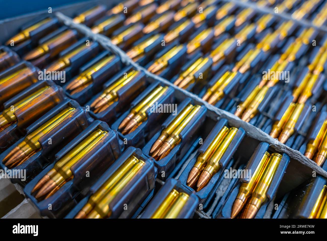 Large Group of Weapon Bullets in Container in Switzerland Stock Photo ...