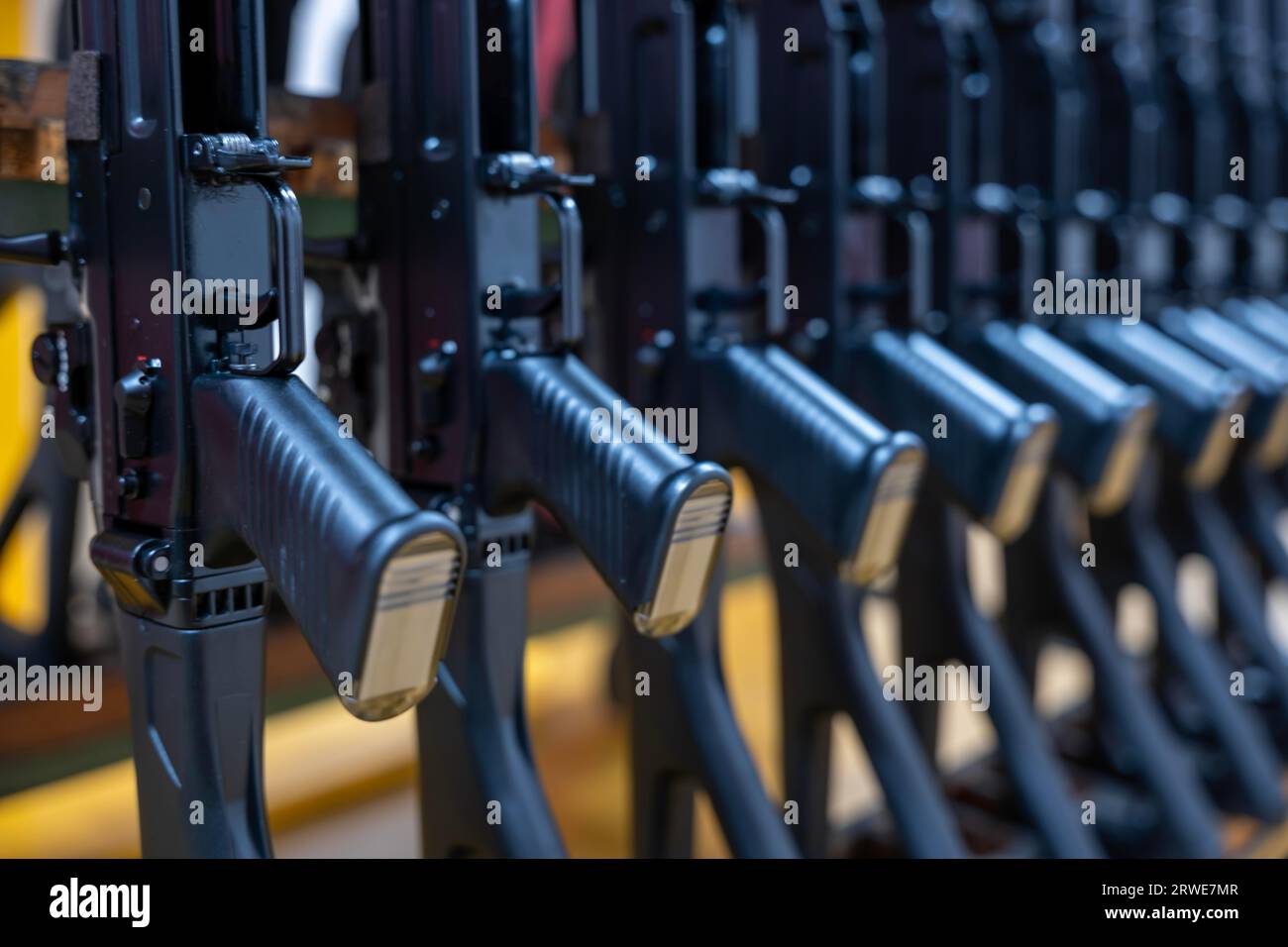 New Modern Machine Guns in Row in Switzerland Stock Photo - Alamy