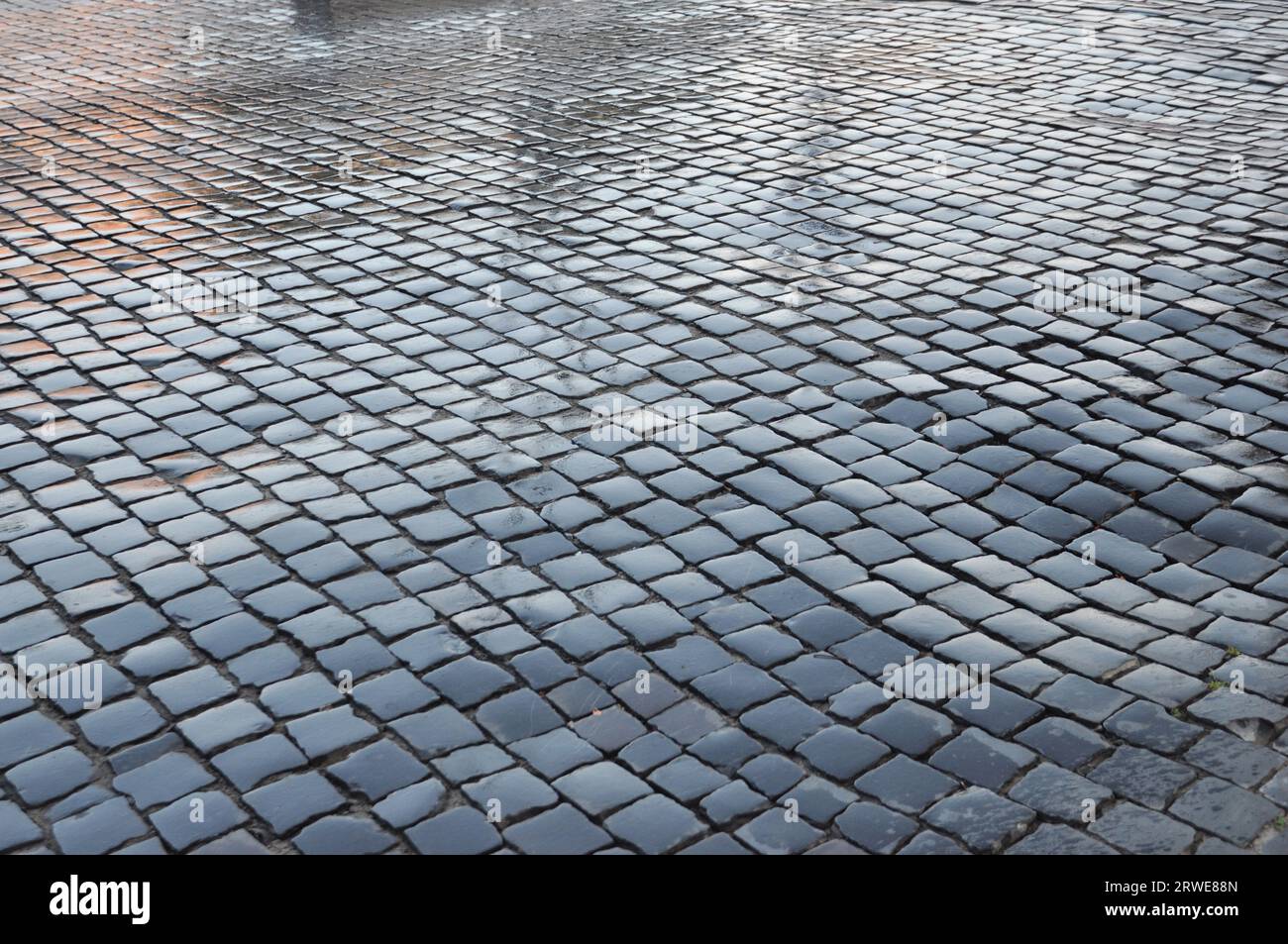 Old european city cobblestone pavement after the summer rain Stock ...