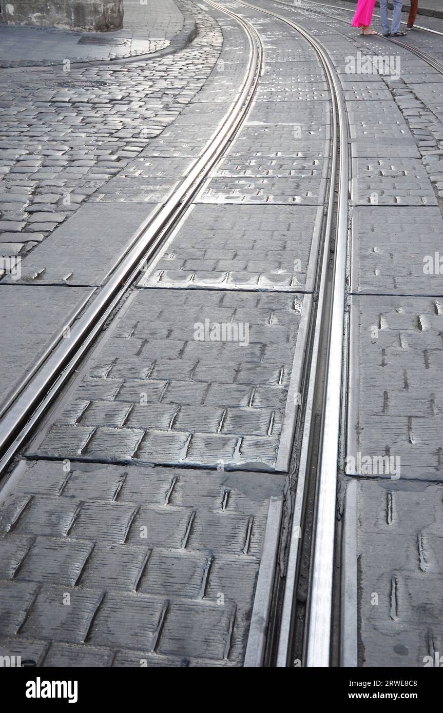 Tram track railway tram cobble stone hi-res stock photography and ...