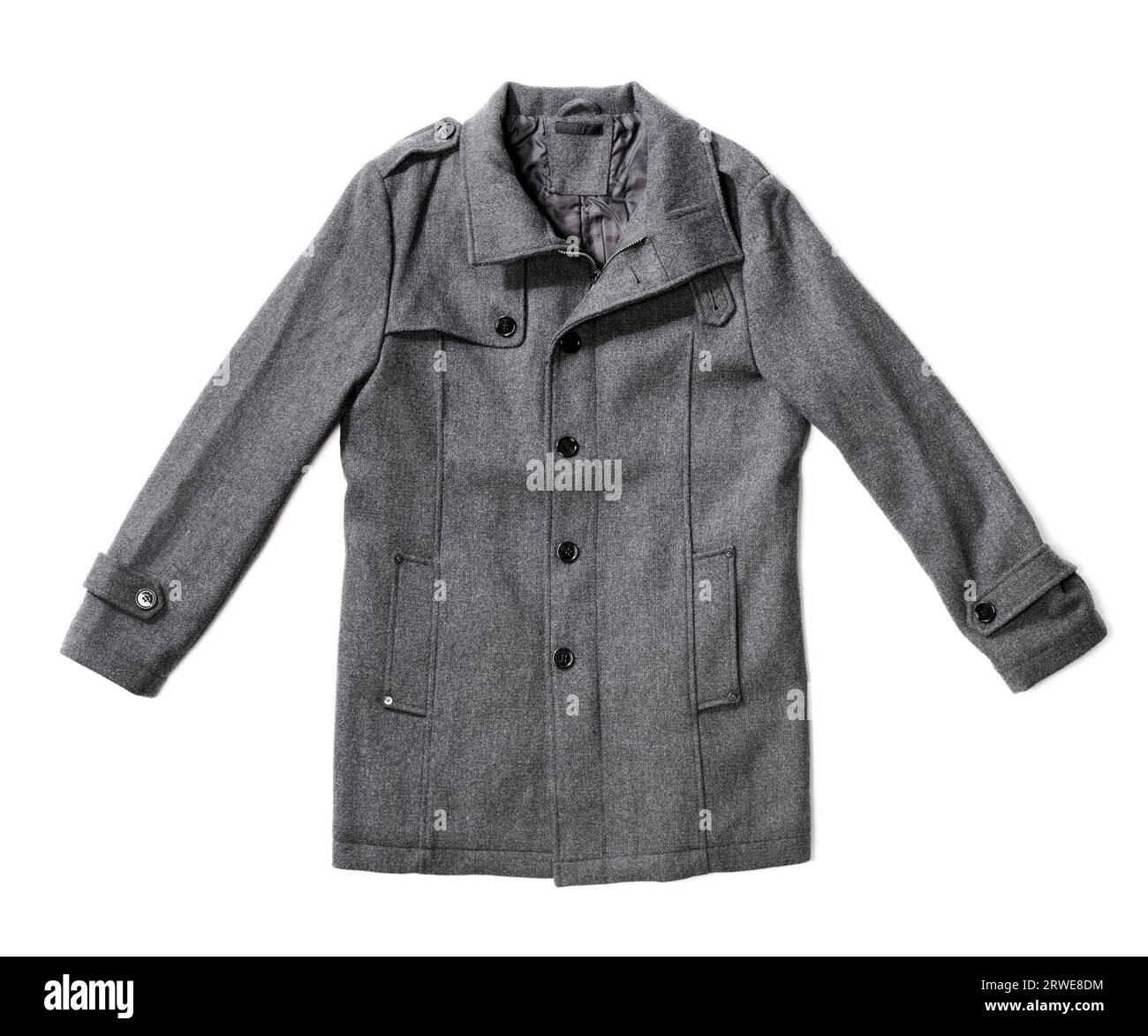 Mens grey wool winter overcoat isolated on white with natural shadows ...