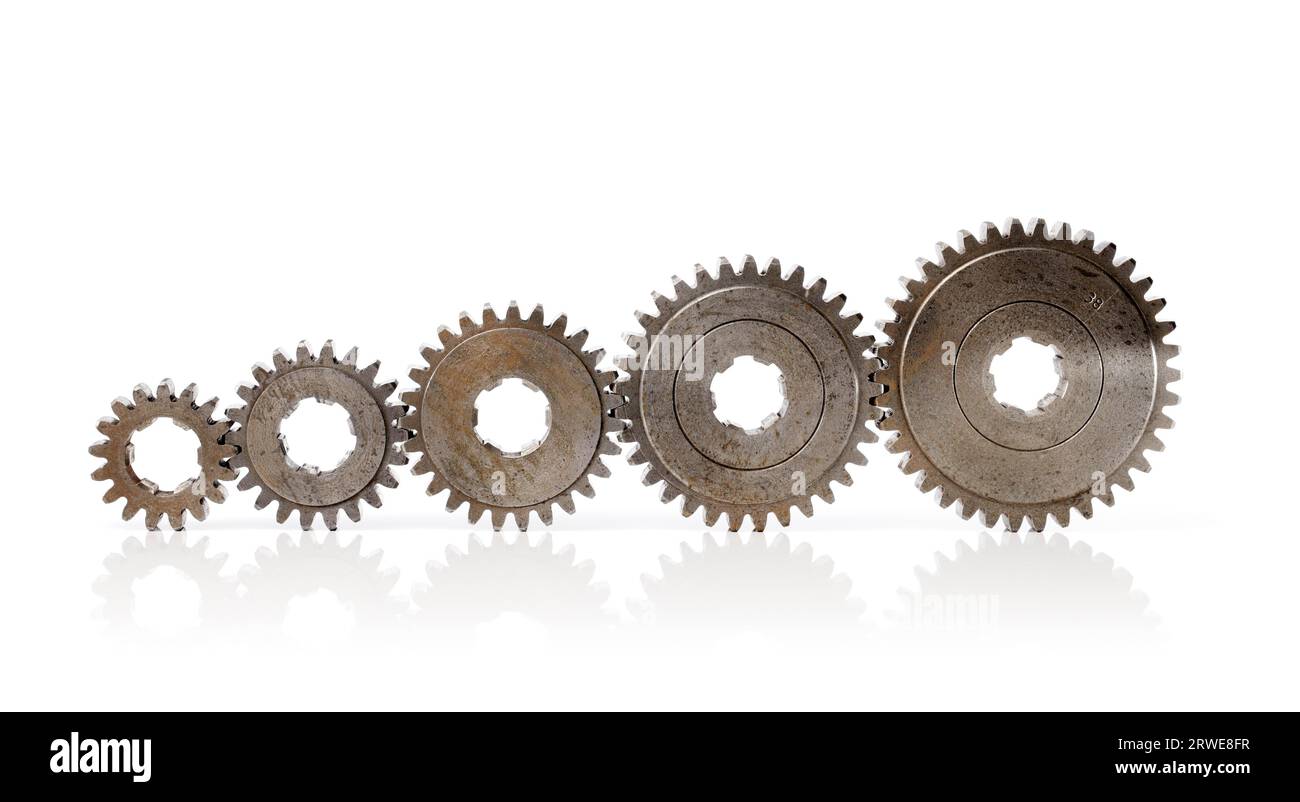 Different sizes of old metallic cog wheels Stock Photo - Alamy