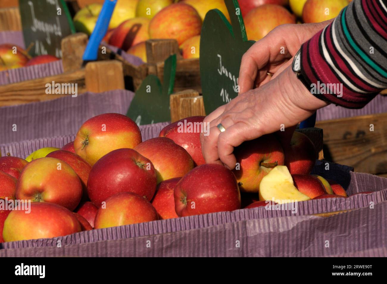 Stand with fresh apples Stock Photo - Alamy