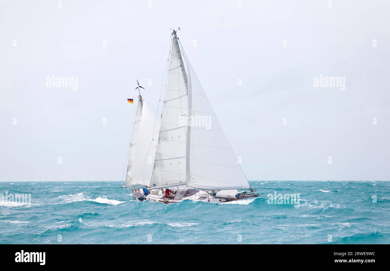 Ocean-going yacht in 6-force winds under full sail in the Indian Ocean ...