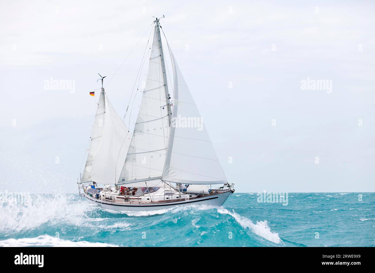 Ocean-going yacht in 6-force winds under full sail in the Indian Ocean ...