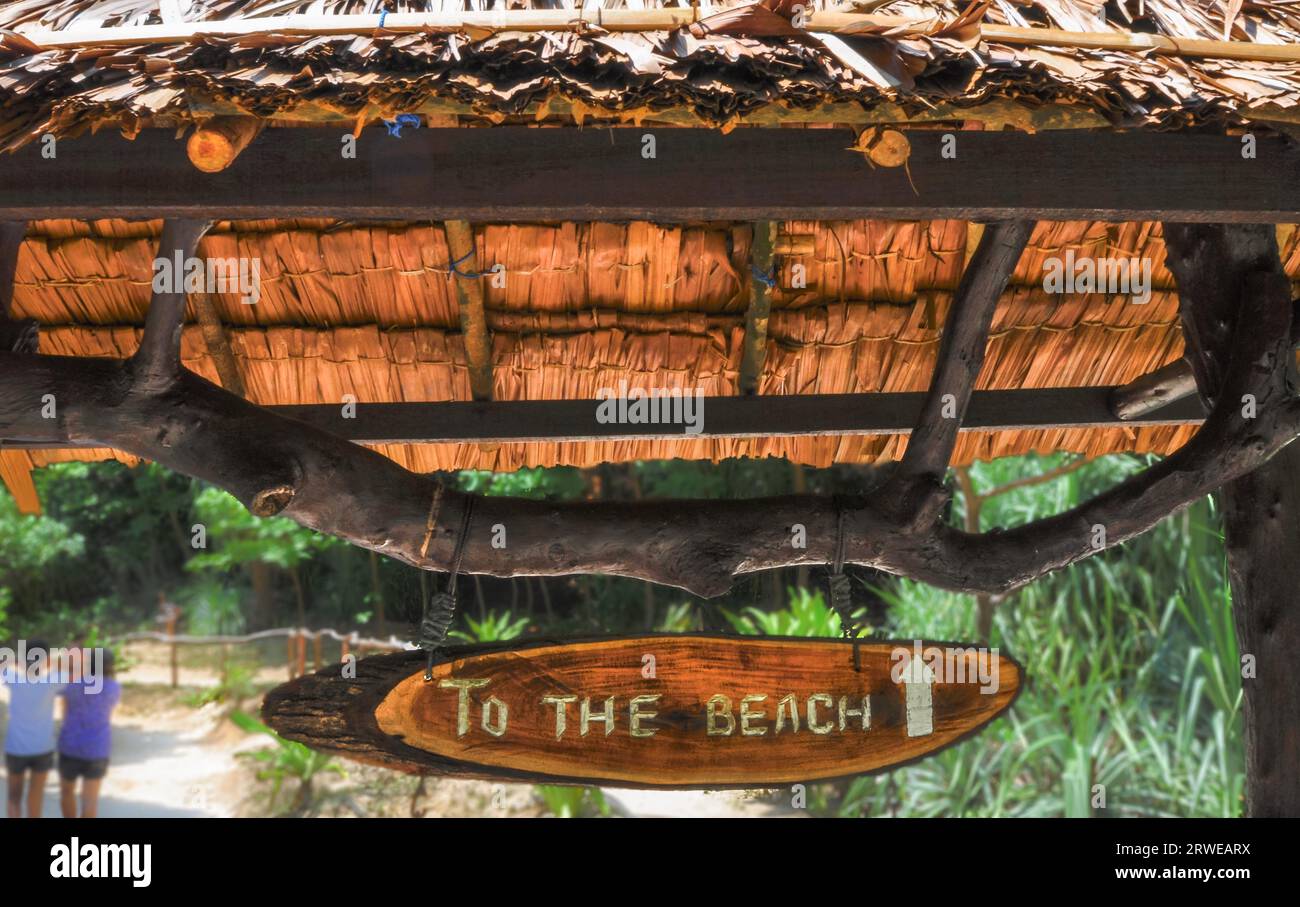 Maya bay to the beach sign in Phi-Phi island, Krabi west Thailand, Asia ...