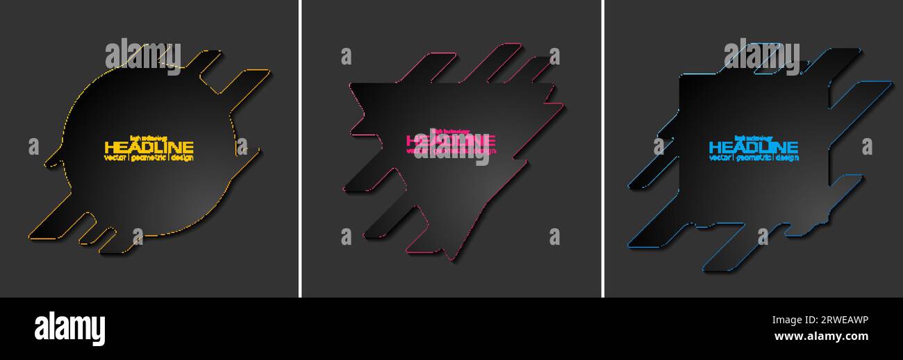 Tech corporate geometric shapes stickers labels design. Black circle ...