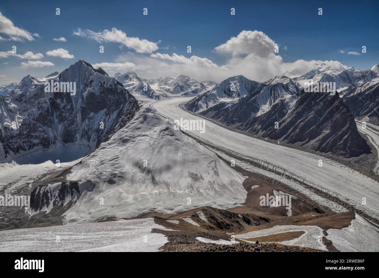 Scenic view of Fedchenko Glacier in Pamir mountains in Tajikistan Stock ...