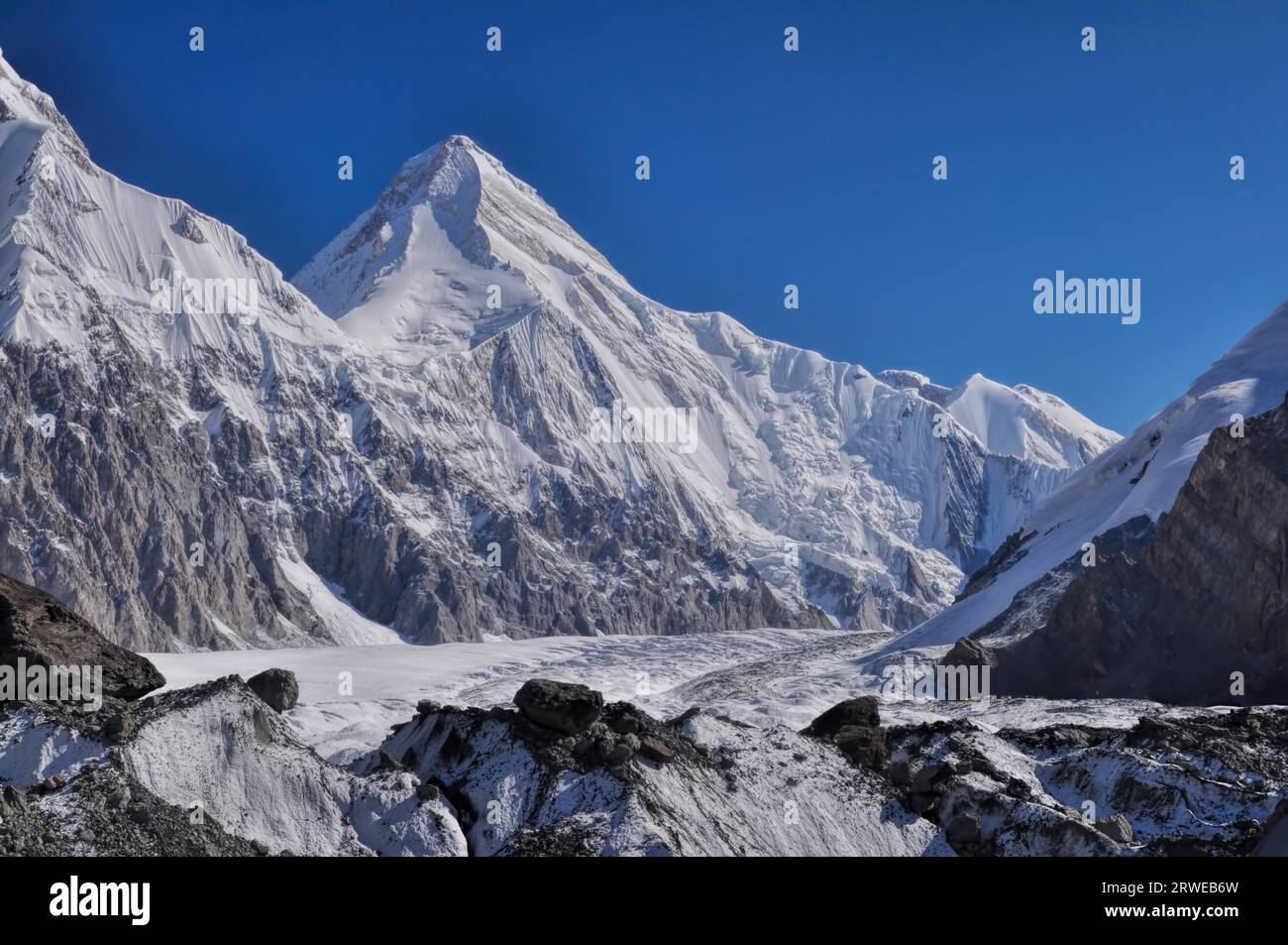 Picturesque view of Engilchek glacier with peaks of Tian Shan mountain ...