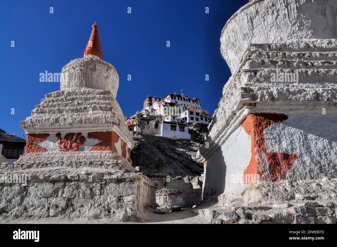 Sunlit stone monuments of Chemrey monastery in Ladakh Stock Photo - Alamy