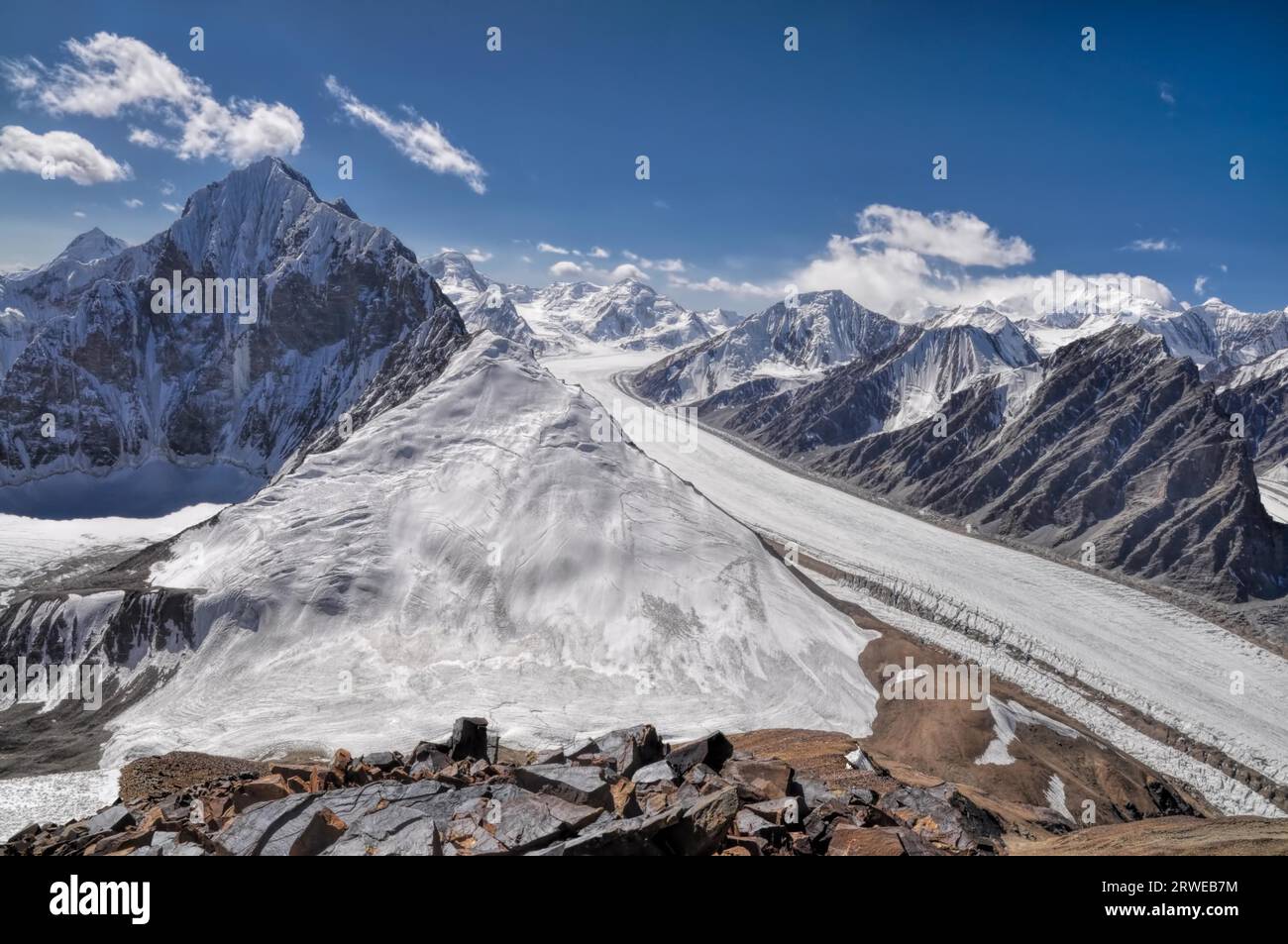 Magnificent Fedchenko Glacier in Pamir mountains in Tajikistan Stock ...