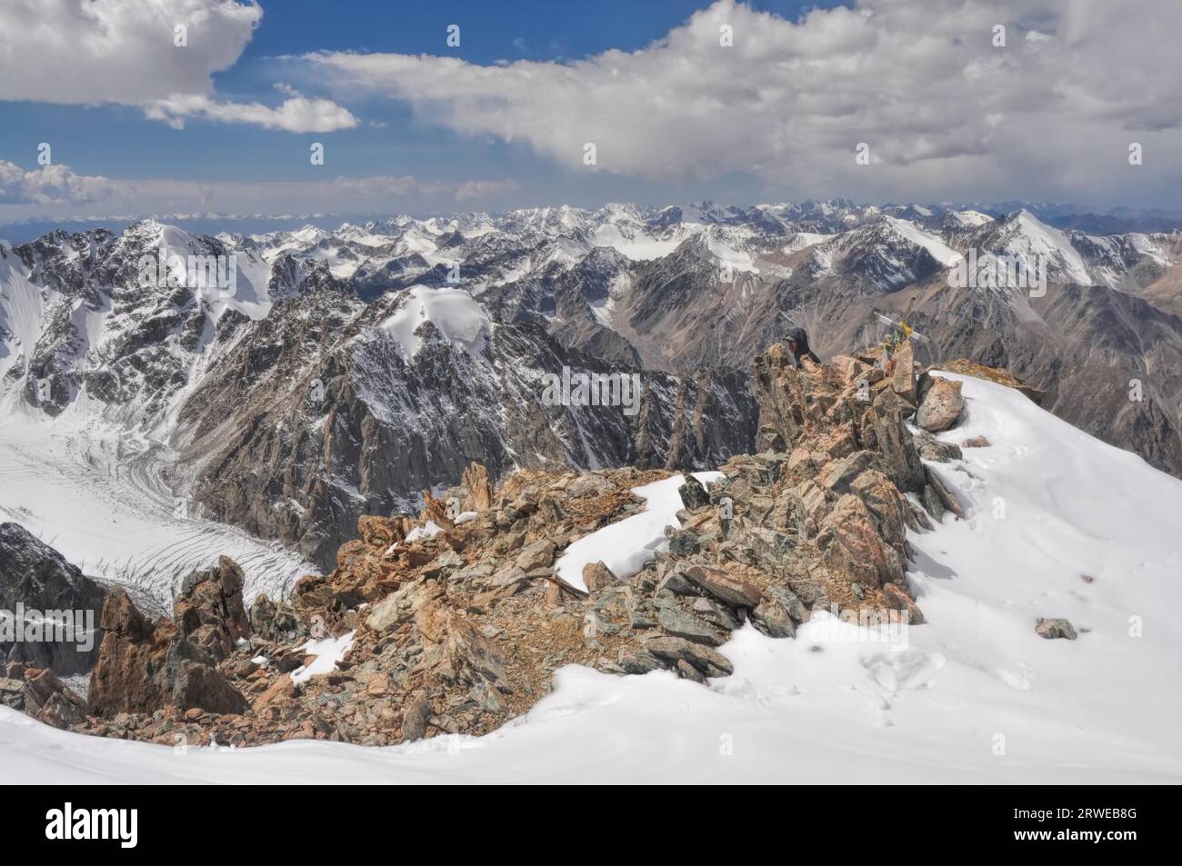 Breathtaking view of mountain peaks and glaciers in Tian Shan mountain ...