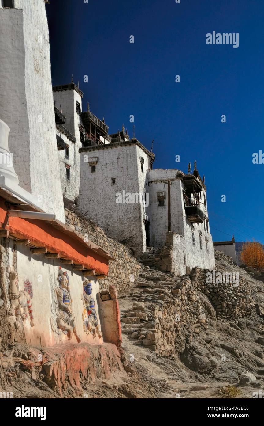 Side-view of the white buildings in Thiksey monastery, India Stock ...