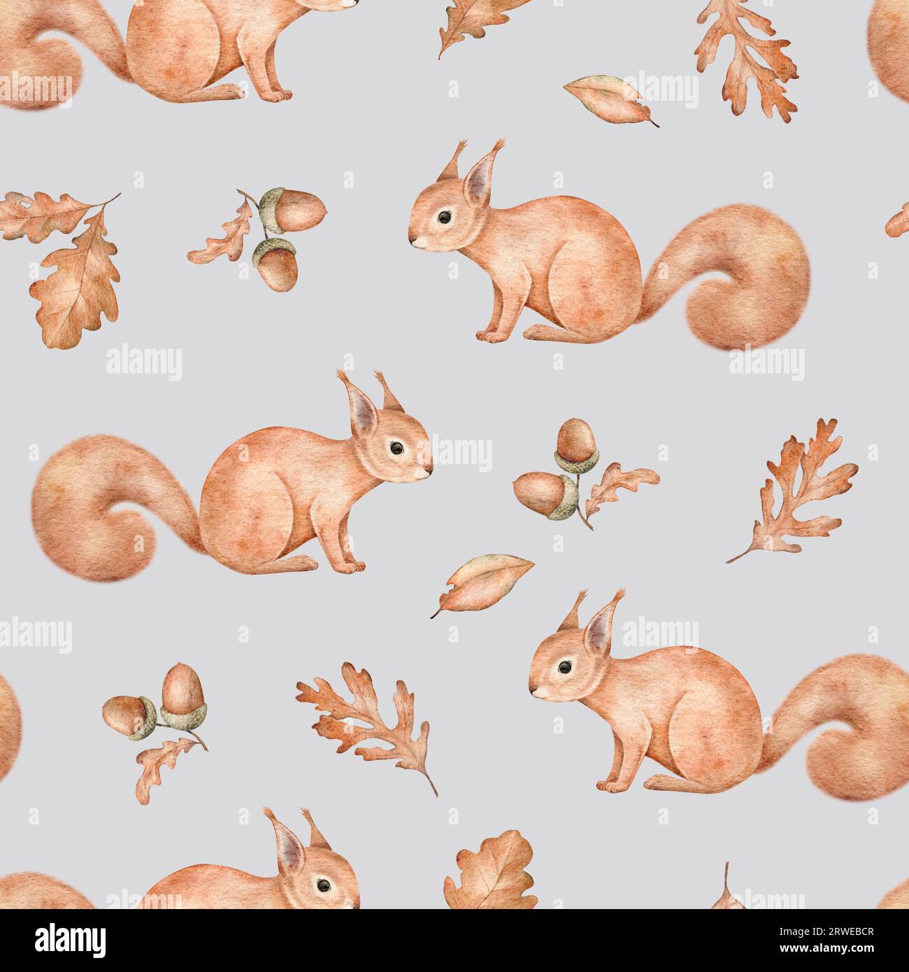 Seamless pattern with Squirrel, leaves and acorn. Woodland animals ...