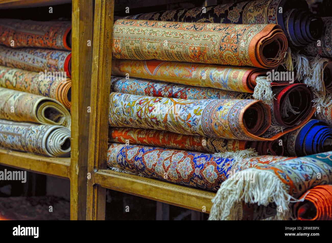 Rolls of persian carpets in Iran Stock Photo - Alamy