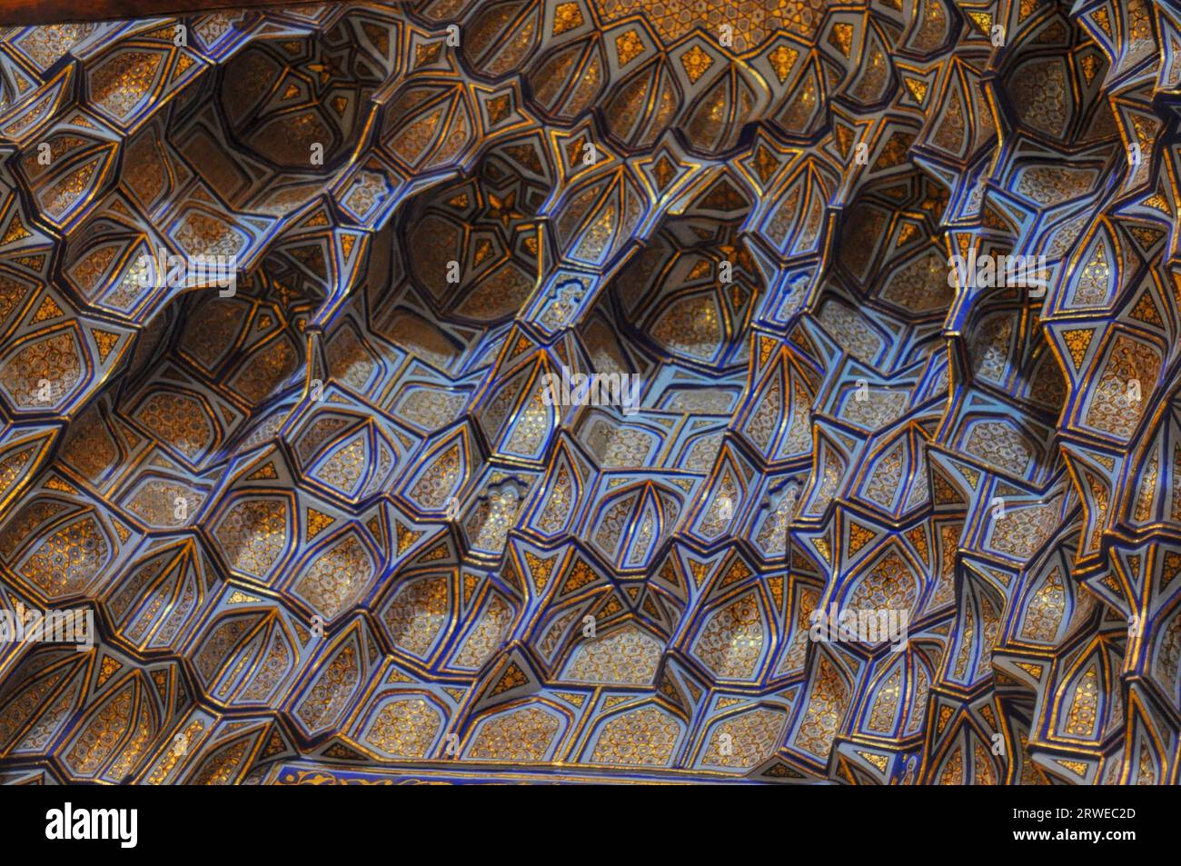 Beautiful artwork on wall in mosque in Samarkand, Uzbekistan Stock ...