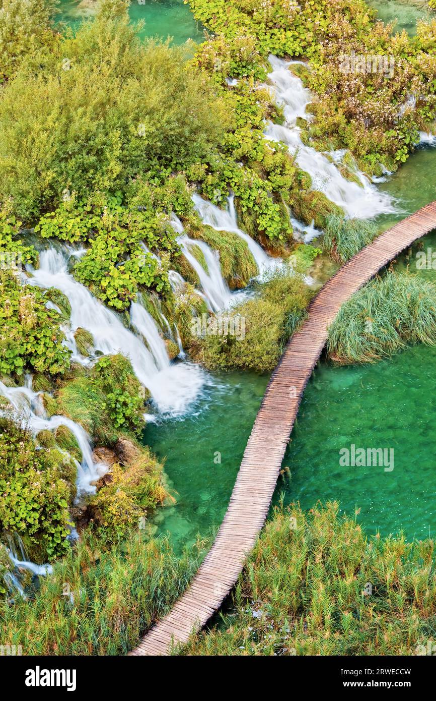 Scenic aerial view of cascades in Plitvice Lakes National Park, Croatia ...