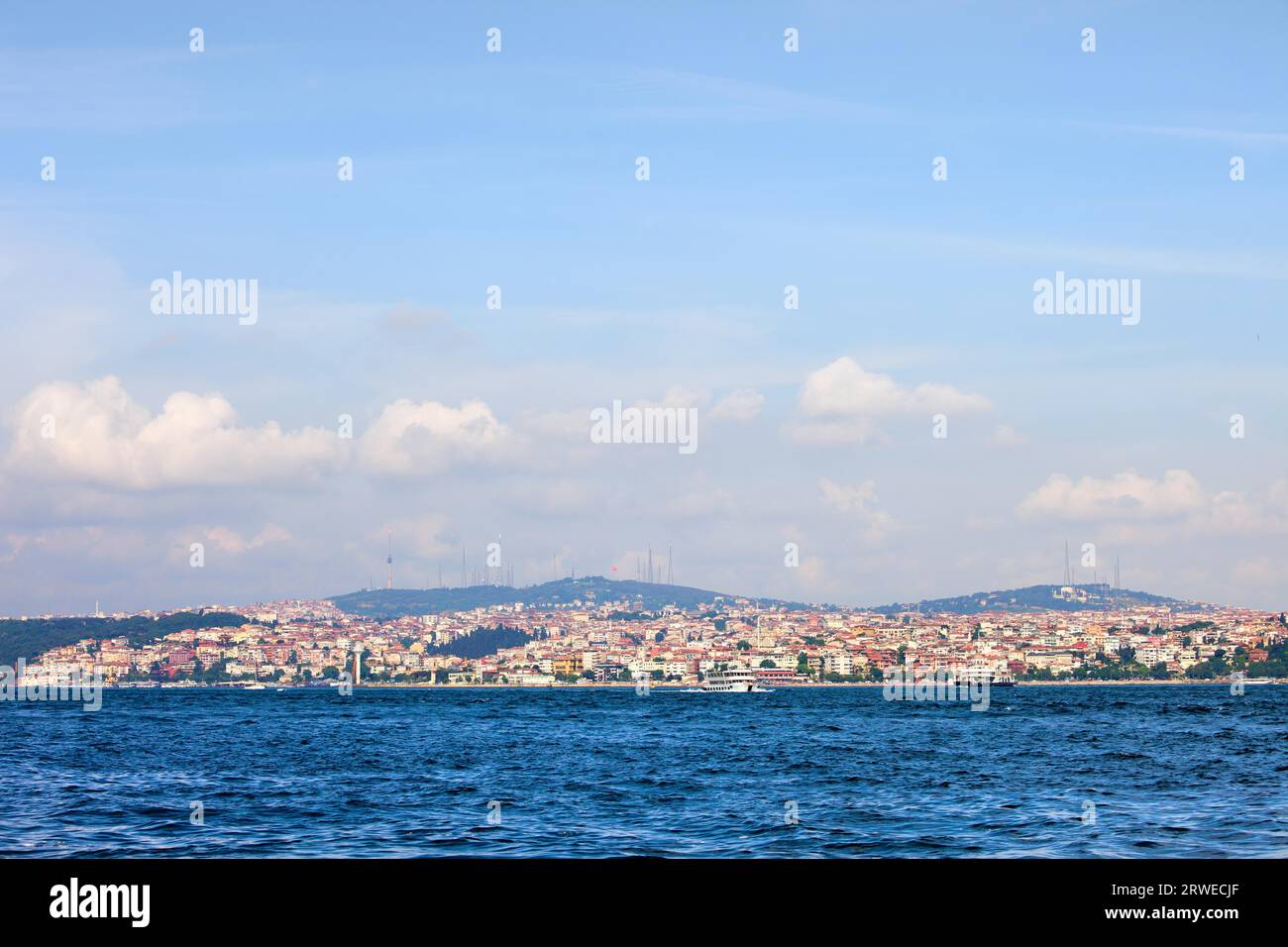 Istanbul city skyline, beginning of the Bosphorus Strait and an end of ...