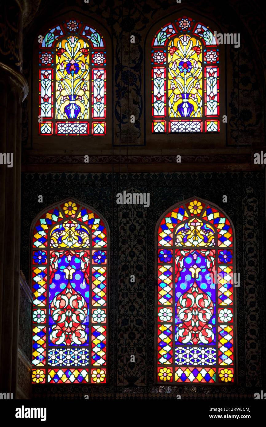 Stained glass windows in the Blue Mosque (Turkish: Sultan Ahmet Camii ...