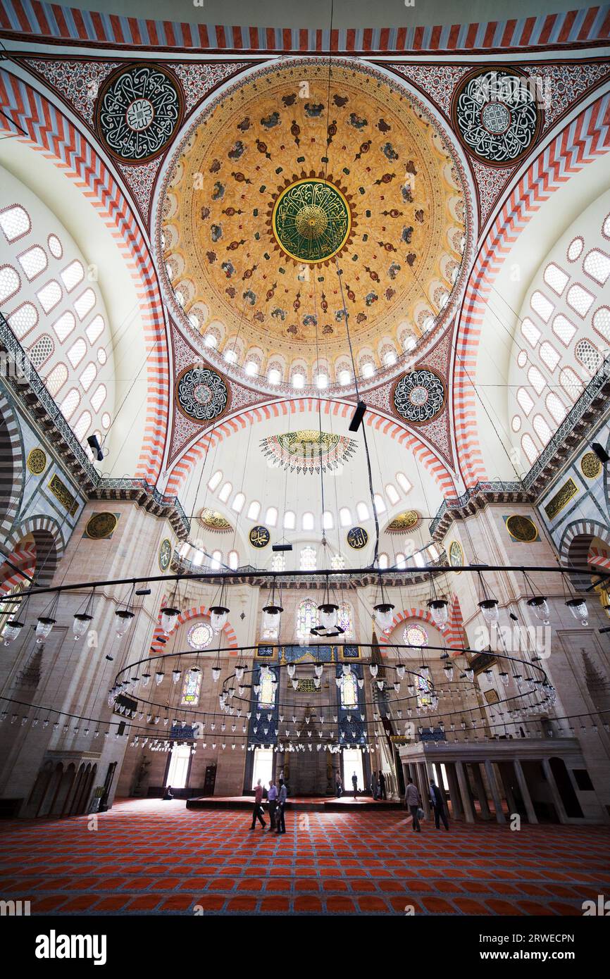 Suleymaniye Mosque (Ottoman imperial mosque) interior in Istanbul ...
