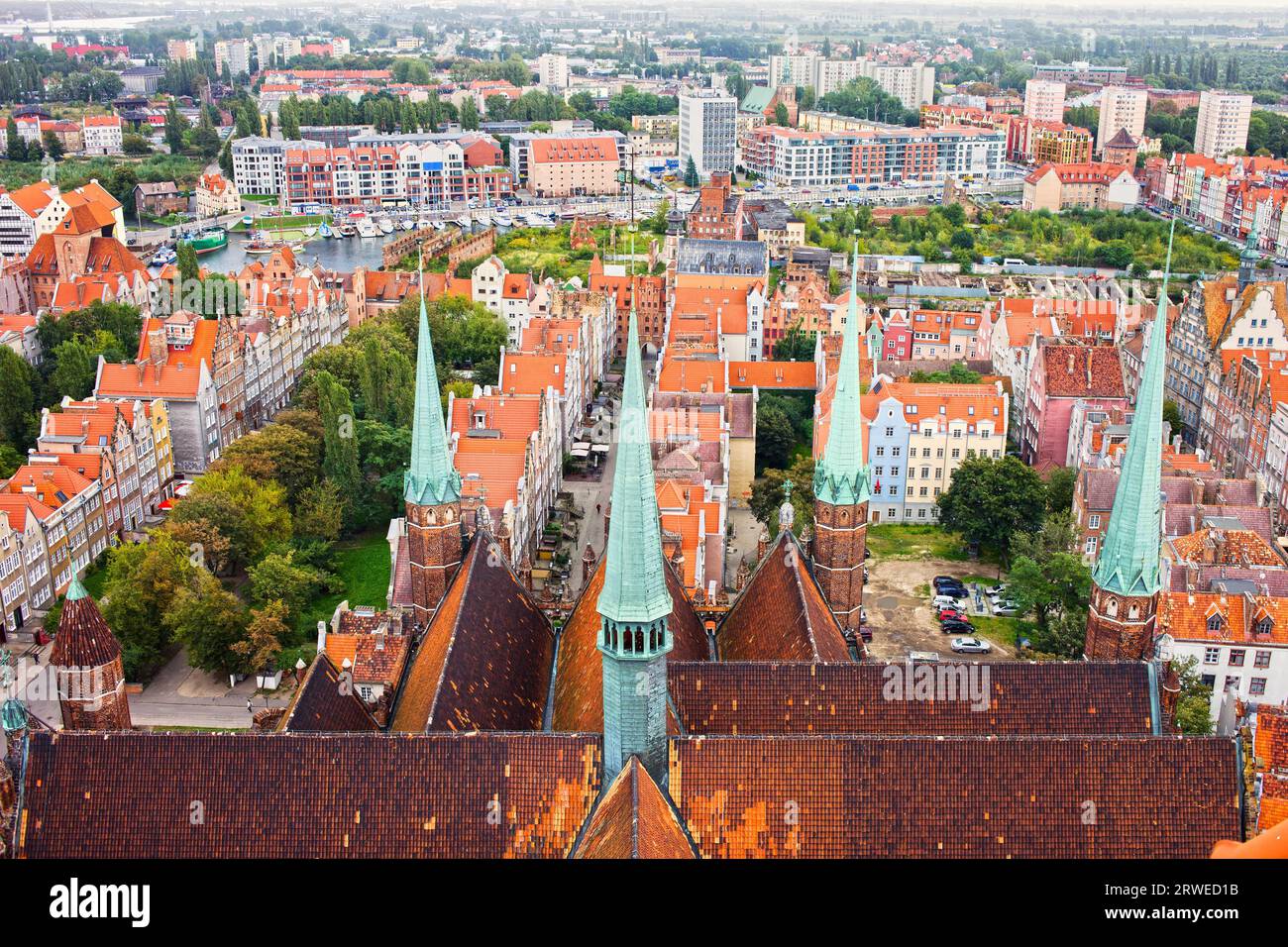 View from above on the Old town of Gdansk (Danzig) in Poland, on the ...