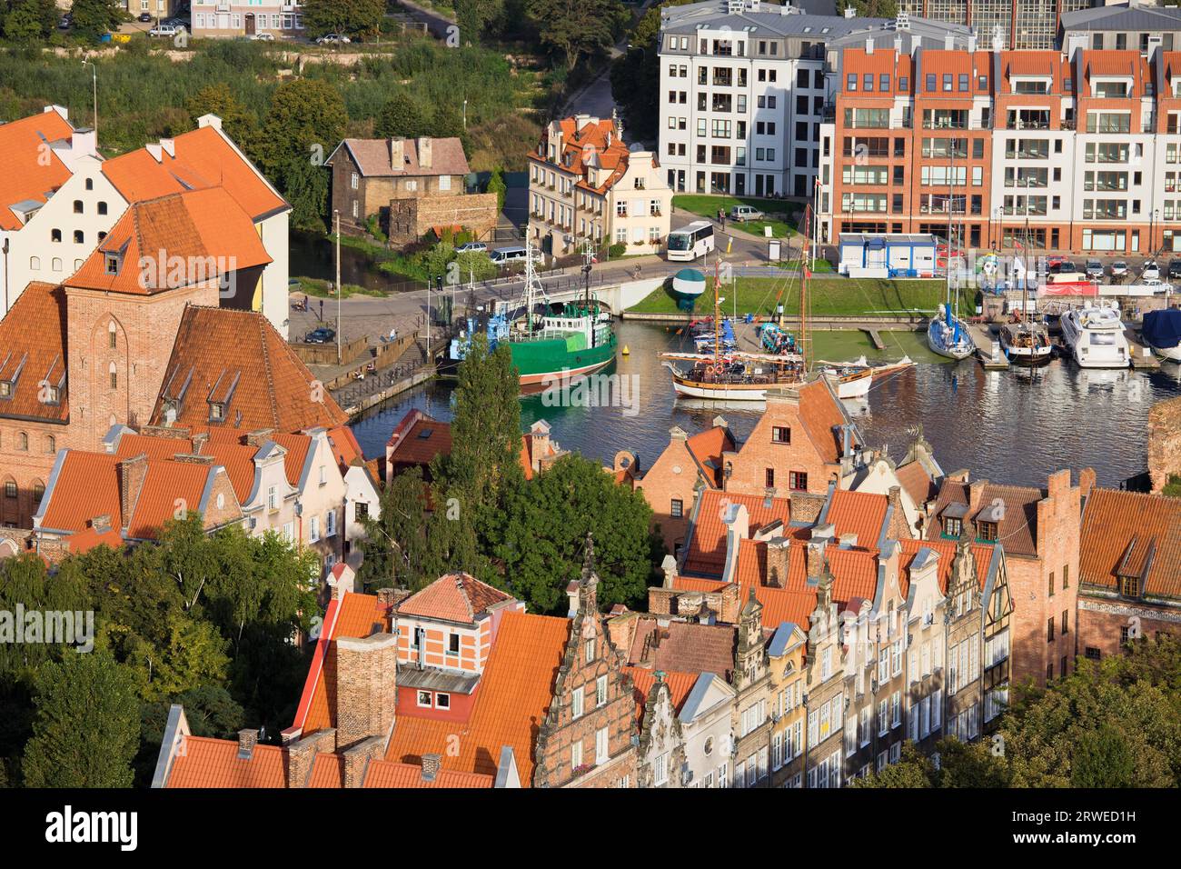 View from above over the City of Gdansk (Danzig) in Poland, historic ...