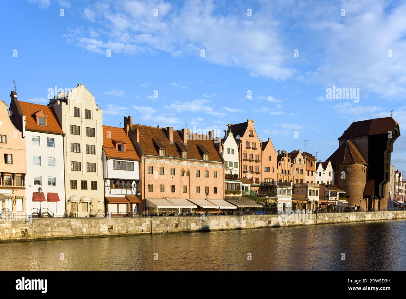 Gdansk (Danzig) Old Town waterfront along the river Motlawa in Poland ...
