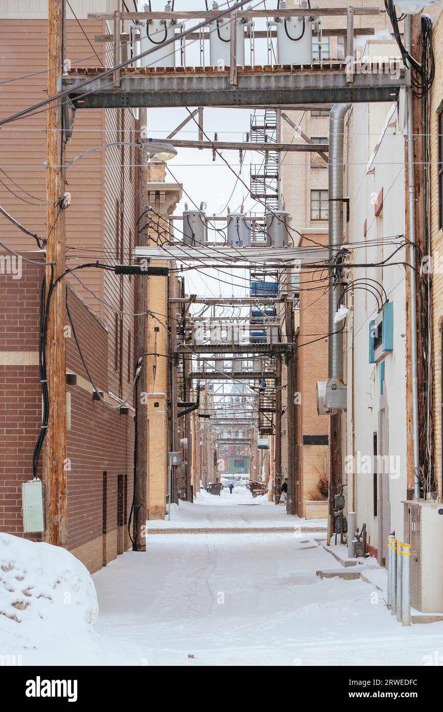 Downtown Fargo on Broadway back alleyway during a snow storm Stock ...