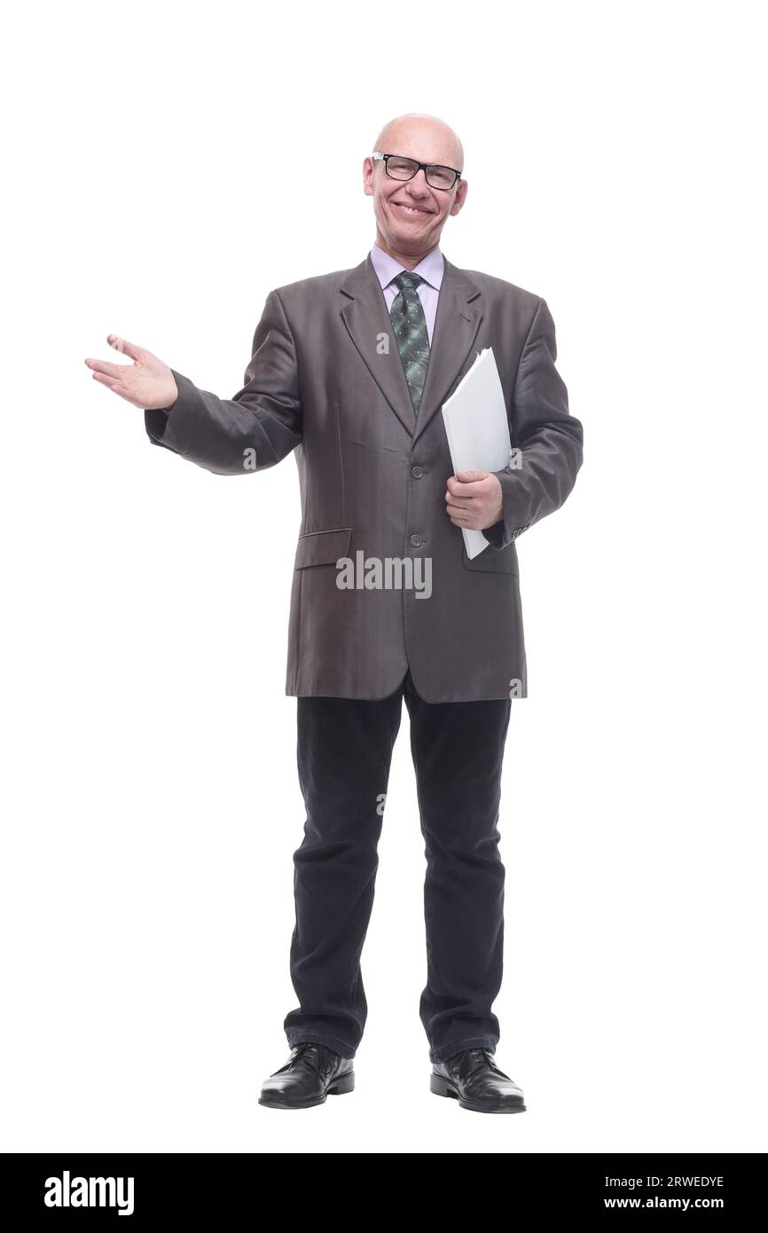in full growth. business man with a stack of documents Stock Photo - Alamy