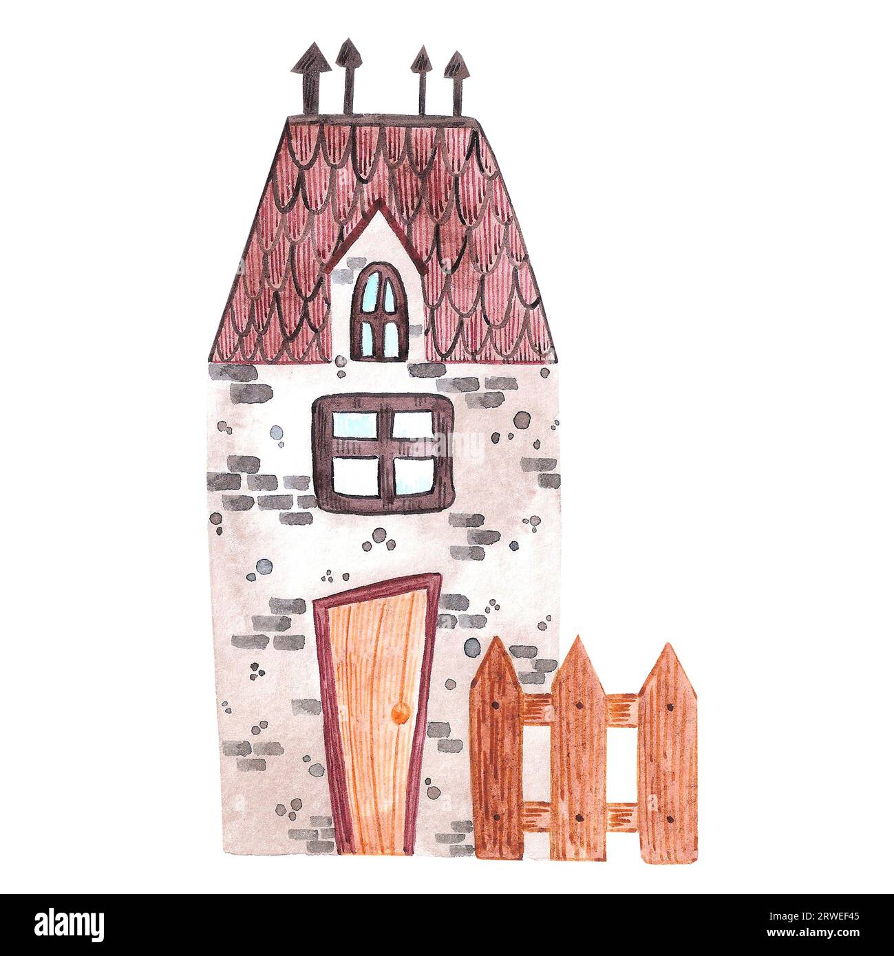Hand drawn watercolor halloween haunted house isolated on white ...
