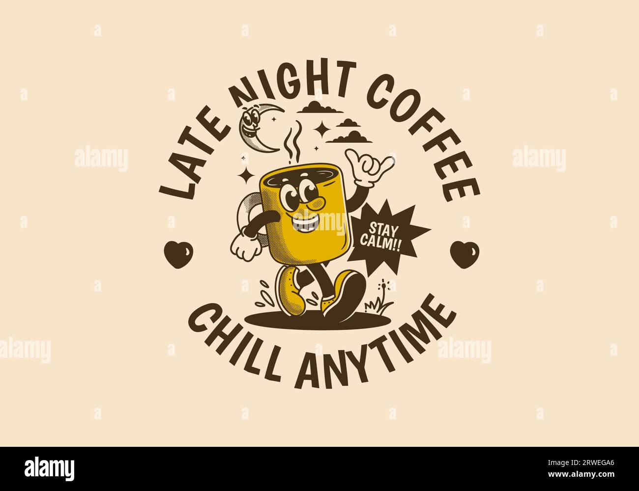 Chill anytime, late night coffee. mascot character illustration of ...