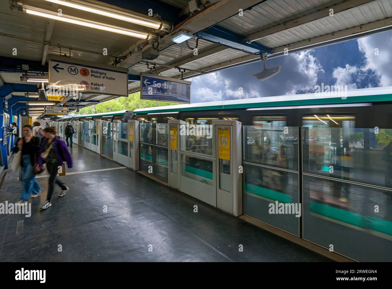 Place d'Italie metro station with safety barrier at the track to the ...