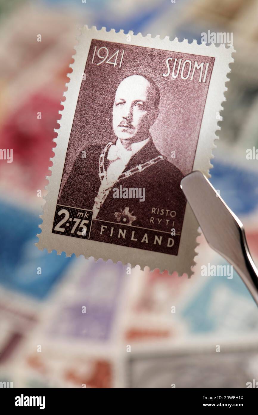 Wartime finnish stamp from 1941. President Risto Ryti Stock Photo - Alamy