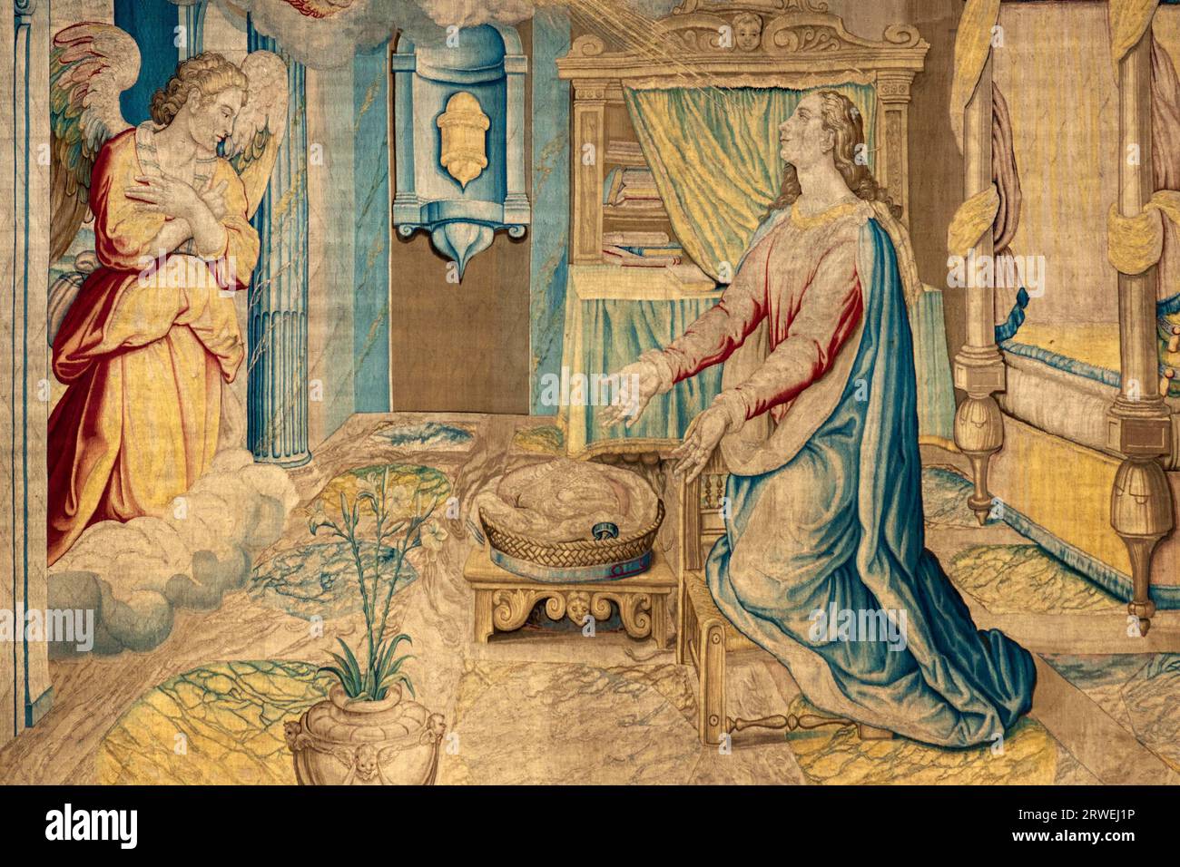 A tapestry in the Basilica of Santa Maria Maggiore in Bergamo, with the ...