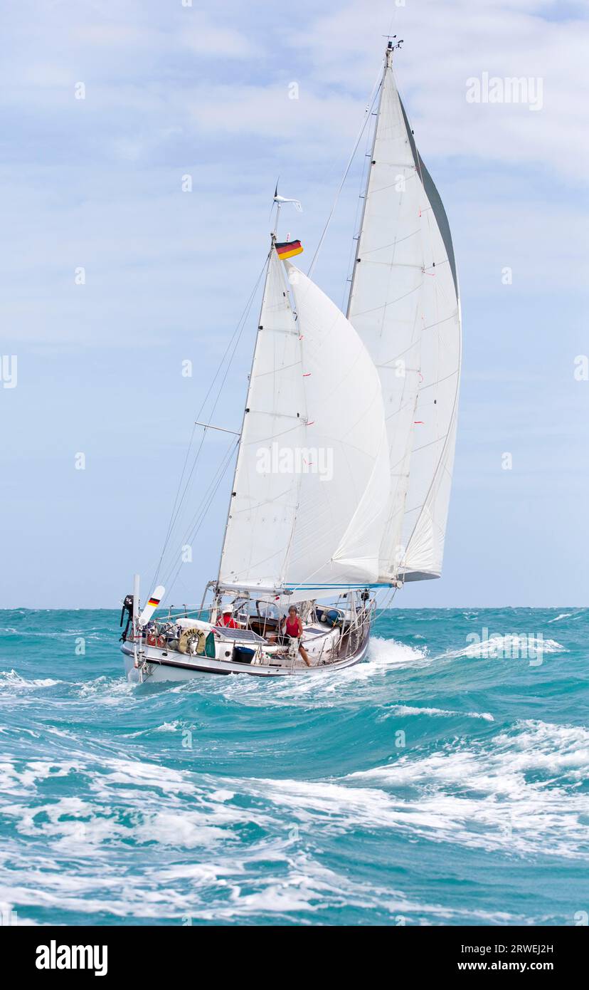 Ocean-going yacht in 6-force winds under full sail in the Indian Ocean ...