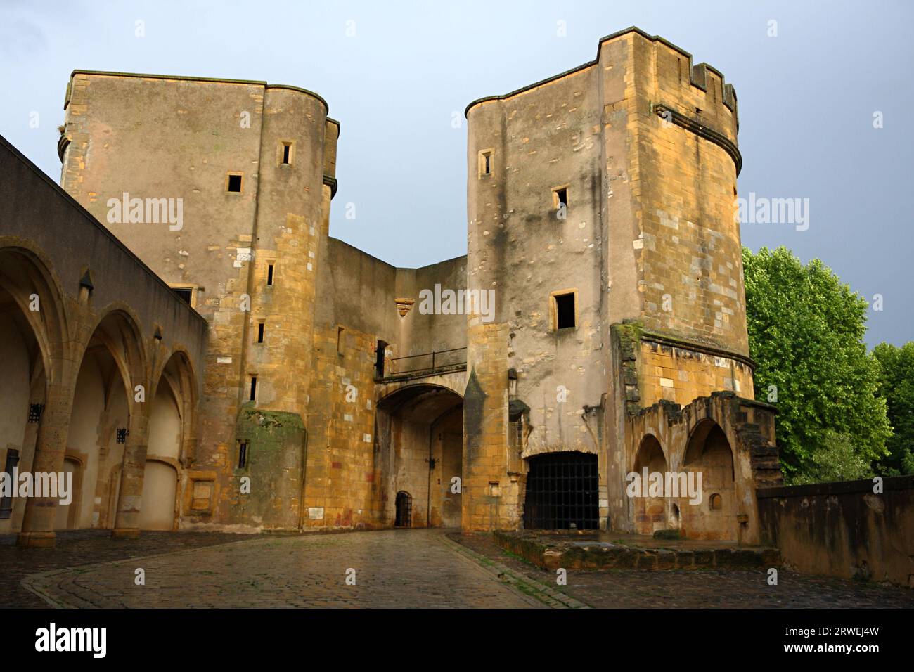 Entrance to the German Gate in Metz, Lorraine, background blue sky and ...