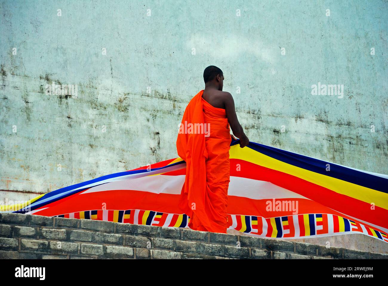 Puja, 300m long cloth, Buddhist flag is placed around the Ruvanveli ...