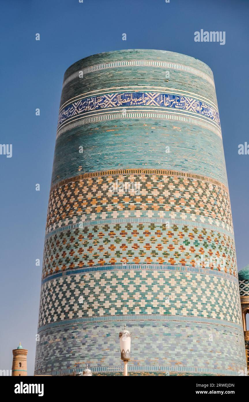 Large column with many colourful ornaments and paintings in Khiva in ...