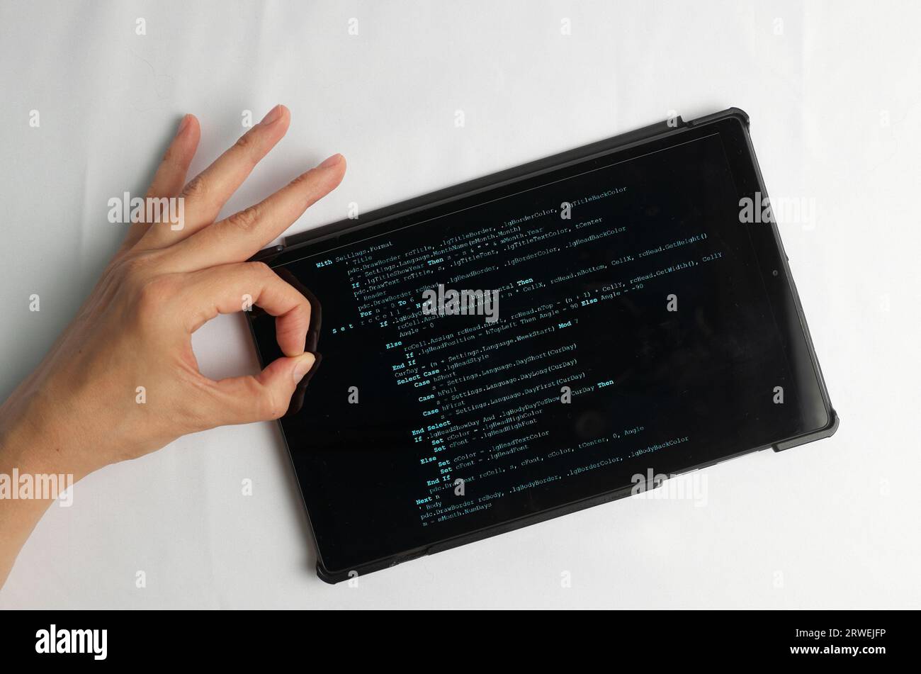 Programming and coding concept. Code generation: Fingers click to insert a new line in the code ...