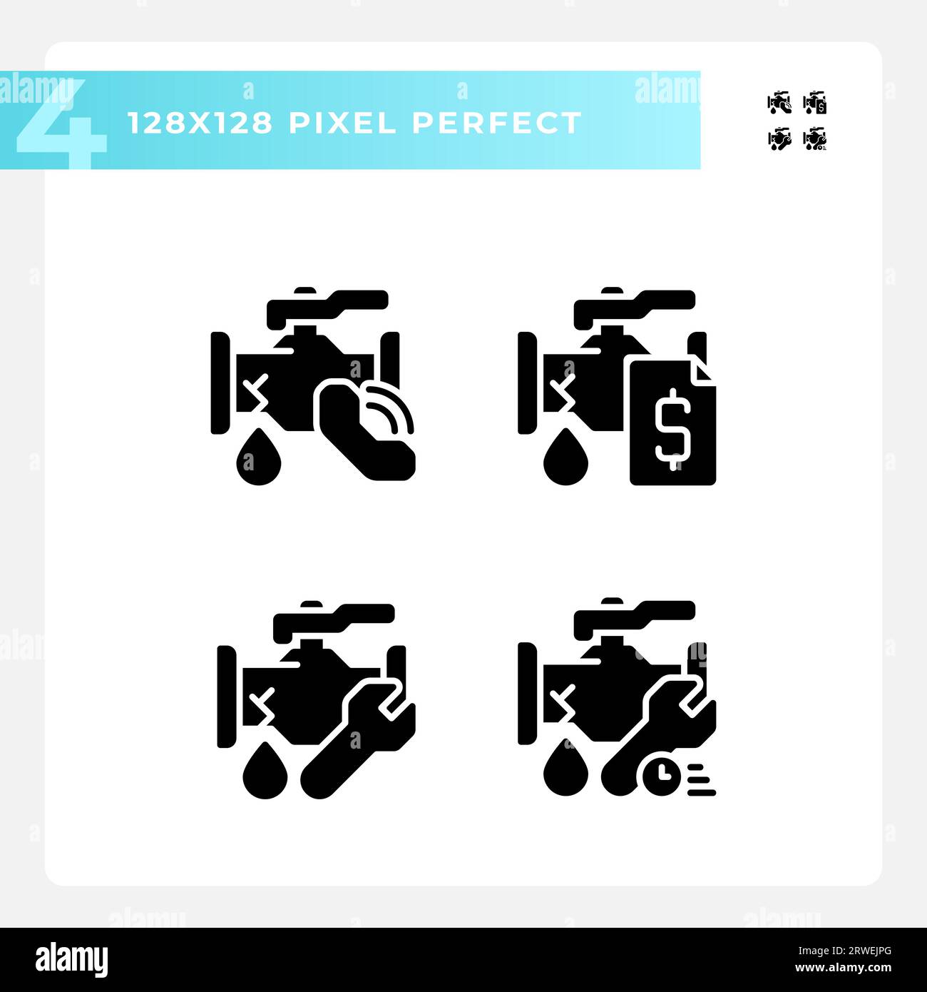 Pixel perfect glyph style plumbing icons pack Stock Vector Image & Art ...