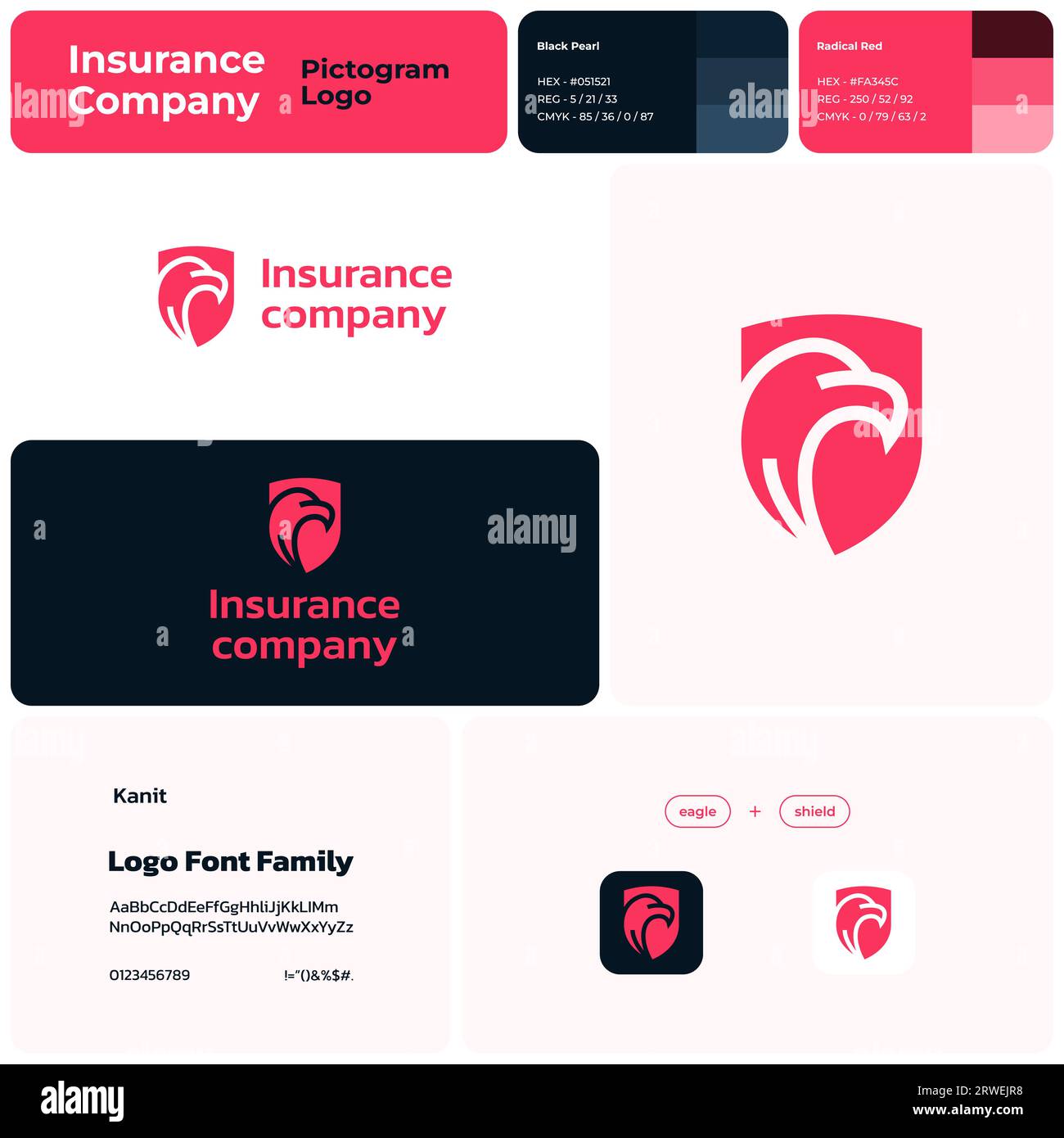 2D insurance company brand with eagle and shield logo Stock Vector ...