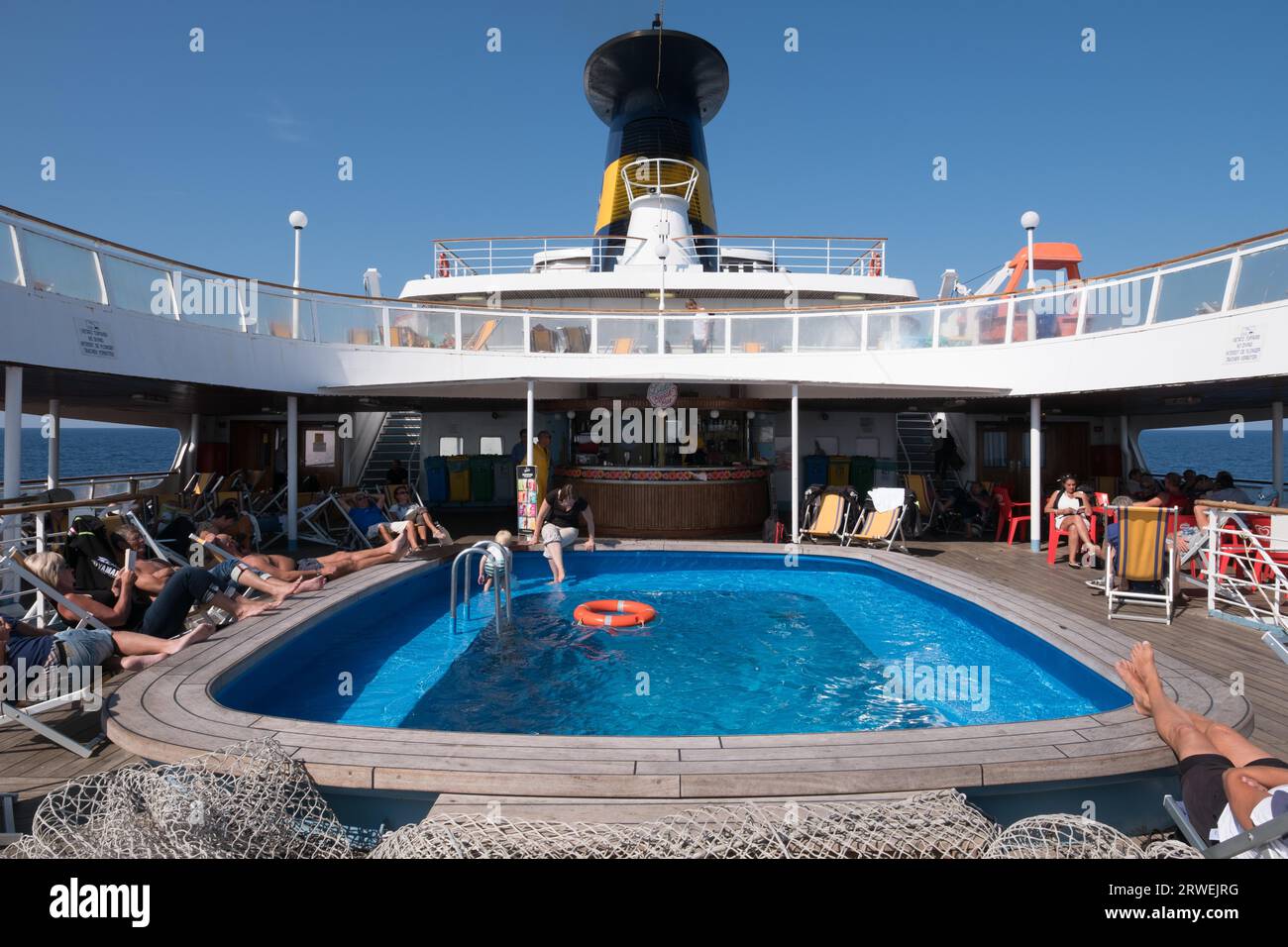 Swimming pool on the ferry from mainland France to the Mediterranean ...