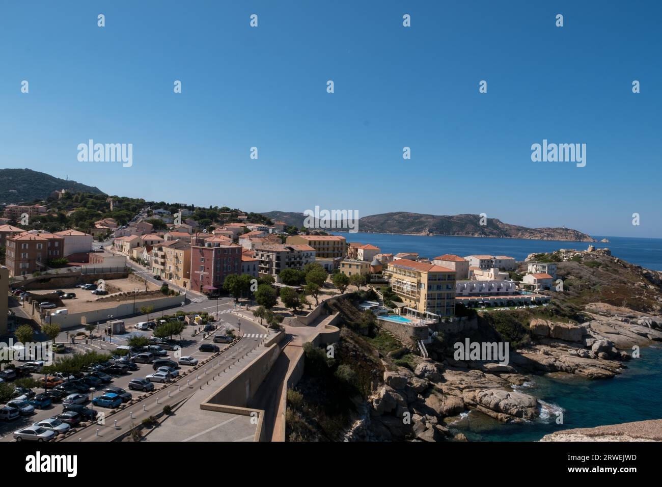 View of Calvi. The port city is located on the west side of the ...