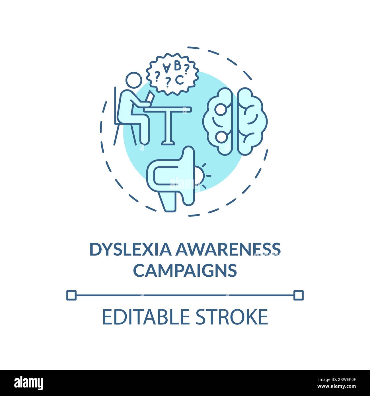 2D blue line icon dyslexia awareness campaigns concept Stock Vector ...